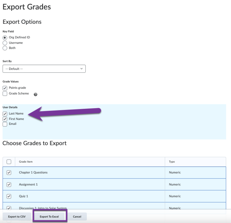 Export Grades – PPSC eLearning Knowledge Base & Support