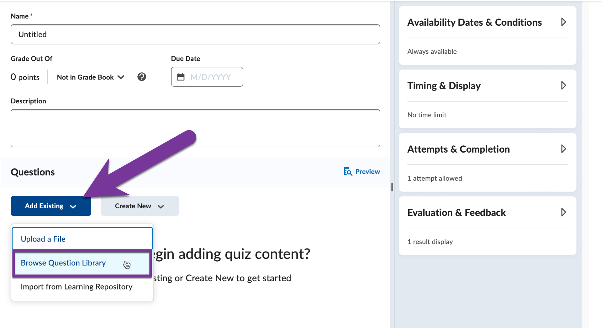Add Questions from the Question Library into a Quiz – PPSC eLearning Knowledge Base & Support