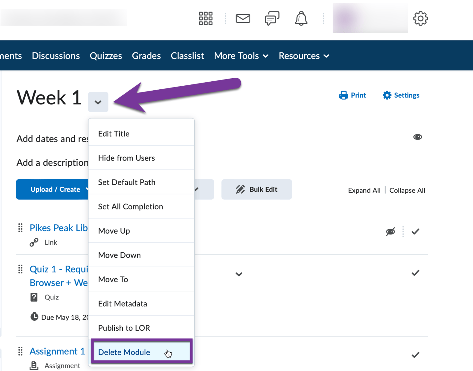 Remove items or modules from the Content page – PPSC eLearning ...
